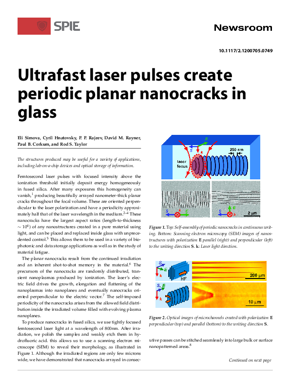 (PDF) Ultrafast laser pulses create periodic planar nanocracks in glass | Eli Simova - Academia.edu