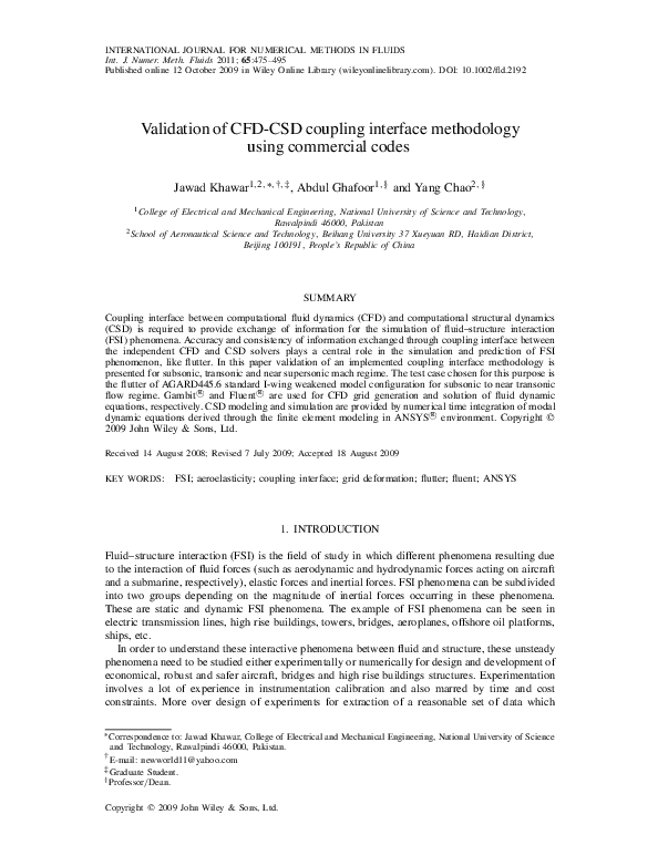 (PDF) Validation of CFD-CSD coupling interface methodology using commercial codes