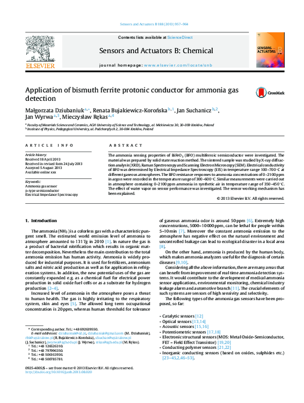 (PDF) Application of bismuth ferrite protonic conductor for ammonia gas ...