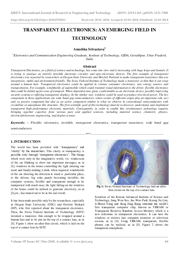 (PDF) Transparent Electronics: An Emerging Field in Technology