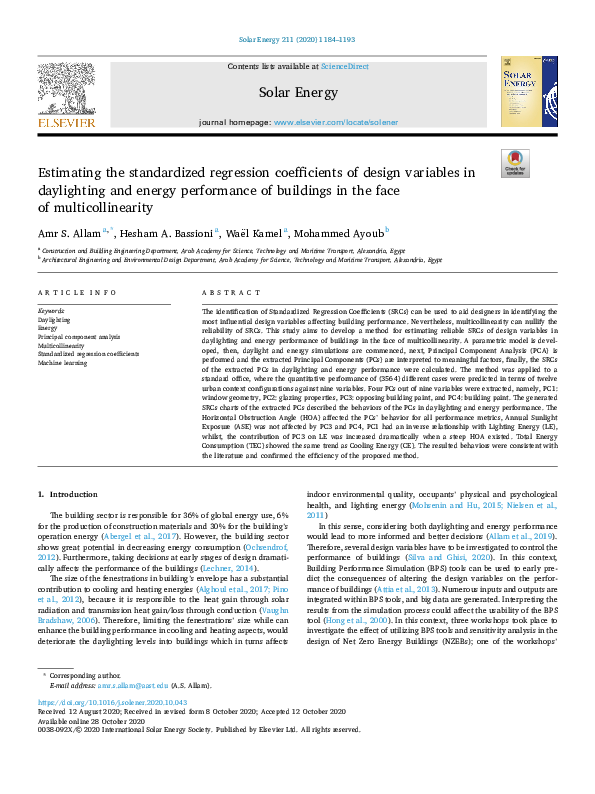 (PDF) Estimating the standardized regression coefficients of design variables in daylighting and ...