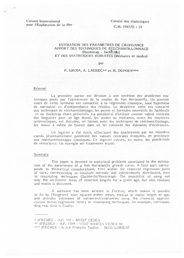 (PDF) Estimation des paramètres de croissance. Apport des techniques de rééchantillonnage ...