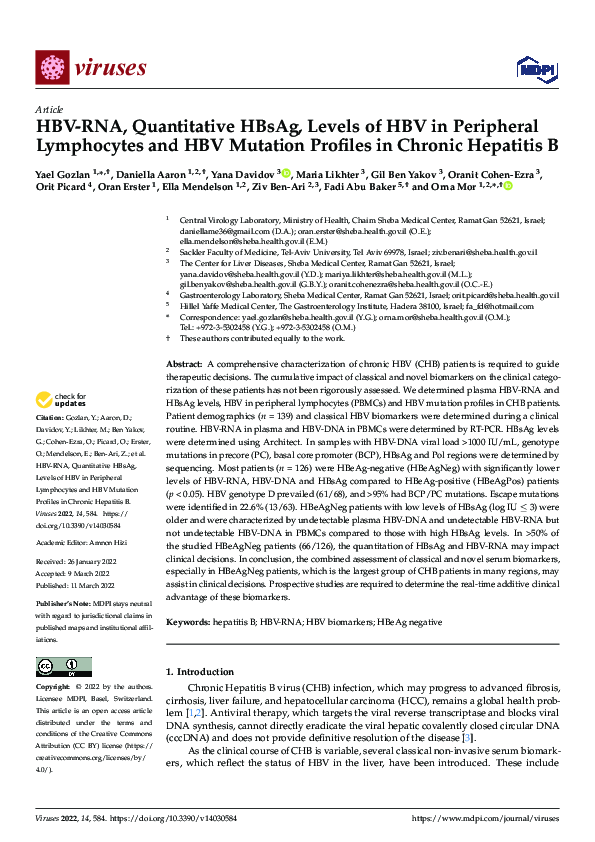 (PDF) HBV-RNA, Quantitative HBsAg, Levels of HBV in Peripheral ...