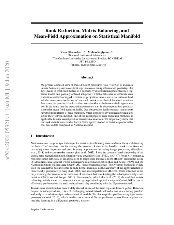 Pdf Rank Reduction Matrix Balancing And Mean Field Approximation On