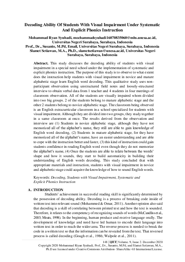 (PDF) Decoding Ability of Students with Visual Impairment under ...