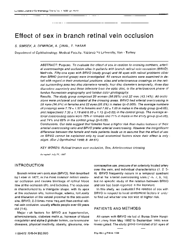 Pdf Effect Of Sex In Branch Retinal Vein Occlusion