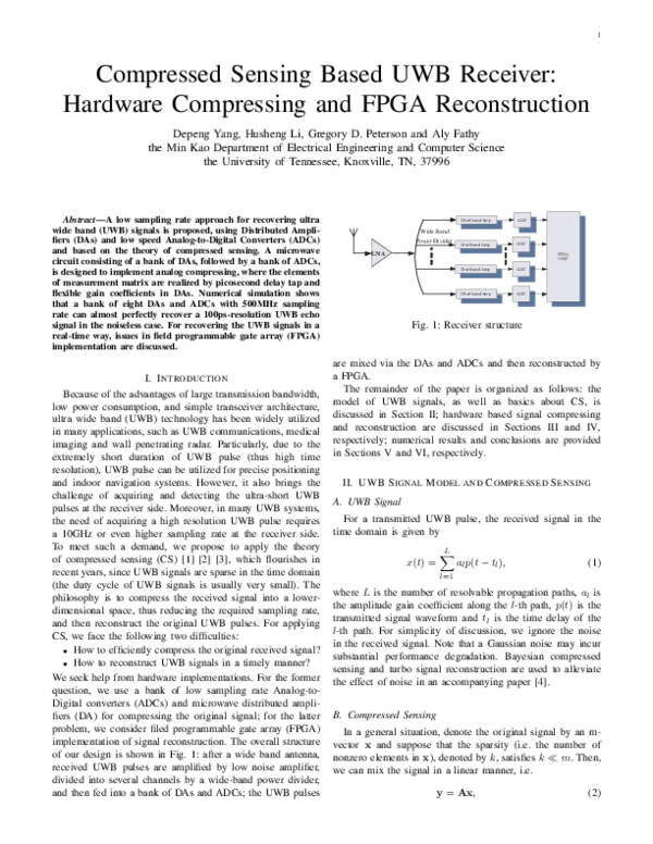 (PDF) Compressed sensing based UWB receiver: Hardware compressing and FPGA reconstruction