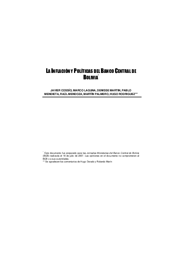 (PDF) La inflación y políticas del Banco Central de Bolivia