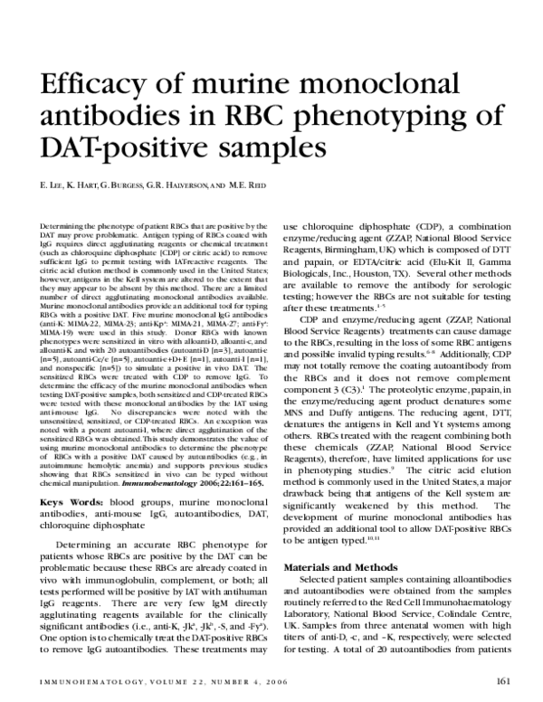 (PDF) Efficacy of murine monoclonal antibodies in RBC phenotyping of ...