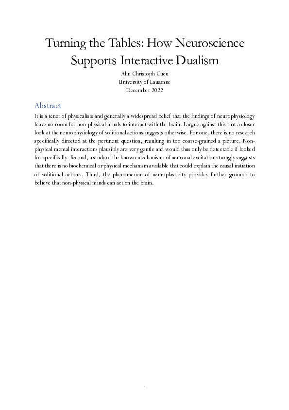 (PDF) Turning the Tables: How Neuroscience Supports Interactive Dualism