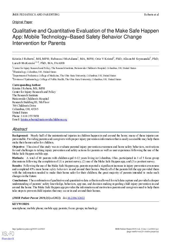 (PDF) Qualitative and Quantitative Evaluation of the Make Safe Happen ...