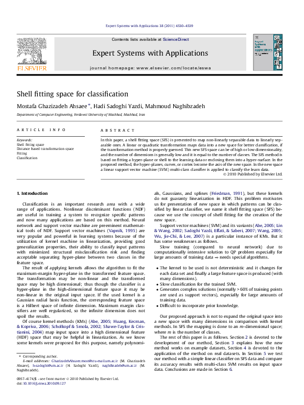 (PDF) Shell fitting space for classification
