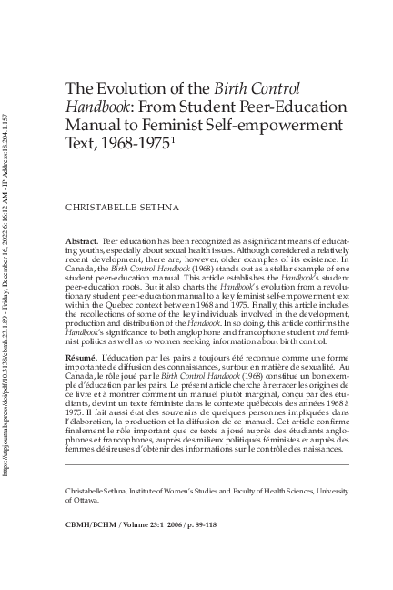 (PDF) The Evolution of the Birth Control Handbook: From Student Peer ...