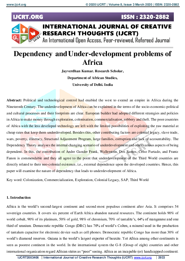 (PDF) Dependency and Under-development problems of Africa