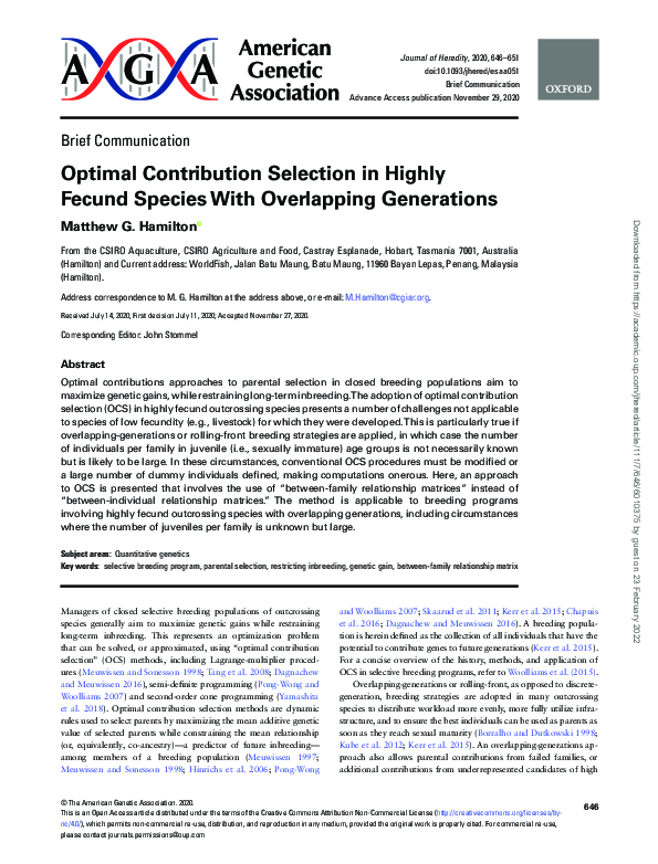 (PDF) Optimal Contribution Selection in Highly Fecund Species With ...