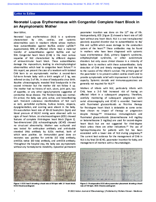 (PDF) Neonatal lupus erythematosus with congenital complete heart block ...