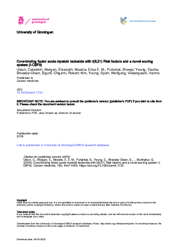 (PDF) Core-binding factor acute myeloid leukemia with t(8;21): Risk factors and a novel scoring ...