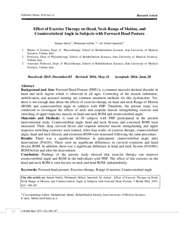 (PDF) Effect of Exercise Therapy on Head , Neck Range of Motion , and ...