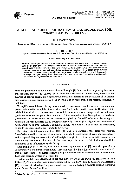 (PDF) A general nonlinear mathematical model for soil consolidation ...