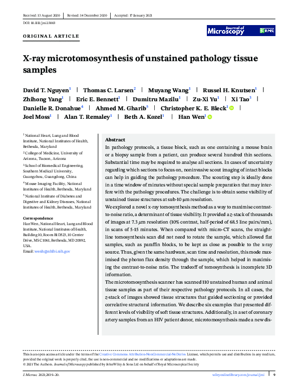 (PDF) X‐ray microtomosynthesis of unstained pathology tissue samples ...