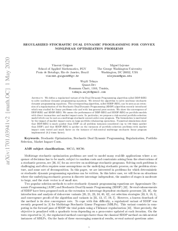 Pdf Regularized Decomposition Methods For Deterministic And Stochastic Convex Optimization And 3790