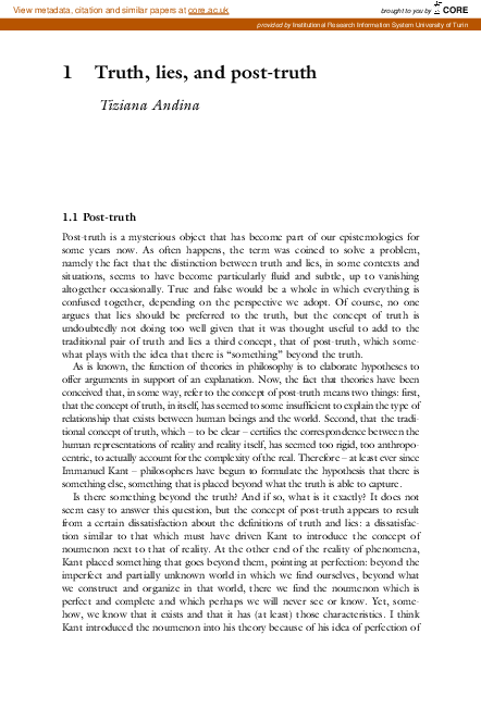 (PDF) Truth, lies, and post-truth