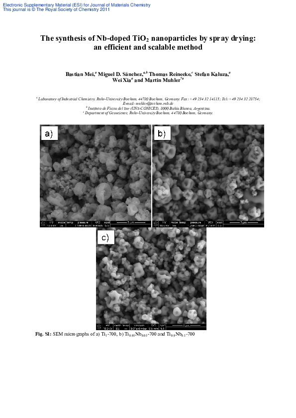 (PDF) The synthesis of Nb-doped TiO2 nanoparticles by spray drying: an efficient and scalable method