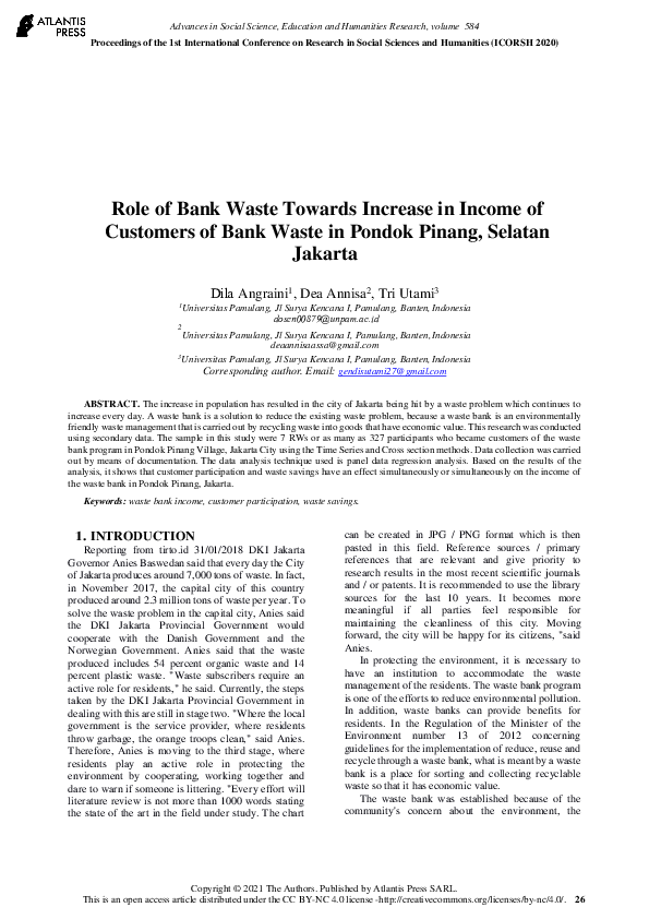 (PDF) Role of Bank Waste Towards Increase in Income of Customers of ...