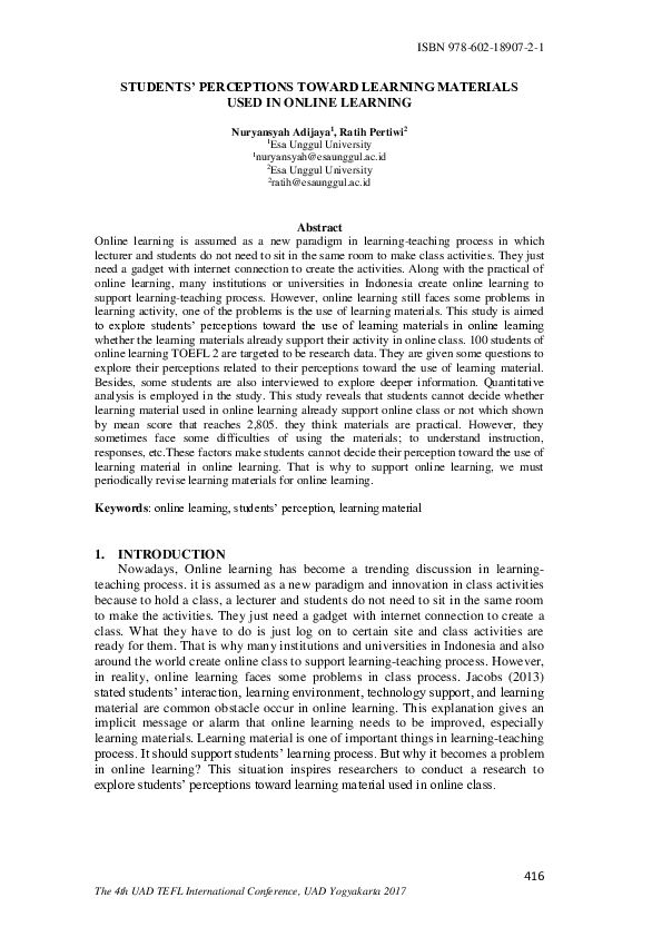 (PDF) Persepsi Mahasiswa Terhadap Materi Ajar Pada Pembelajaran Online ...