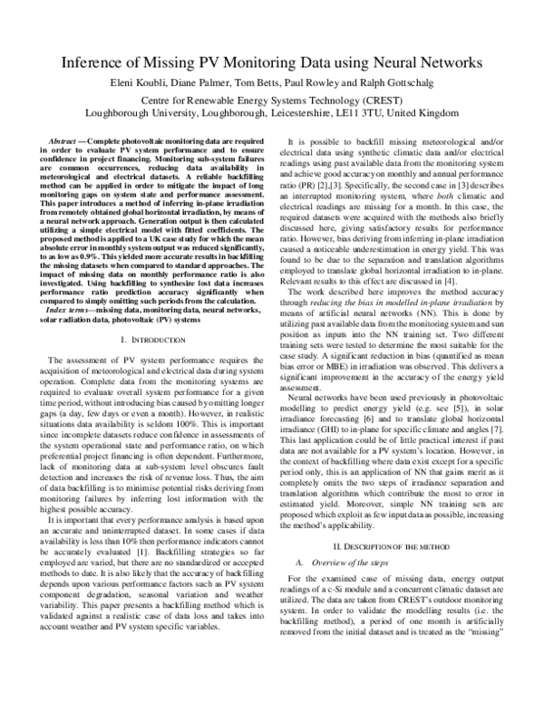 Pdf Inference Of Missing Pv Monitoring Data Using Neural Networks