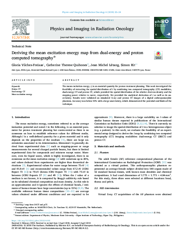 (PDF) Deriving the mean excitation energy map from dual-energy and proton computed tomography