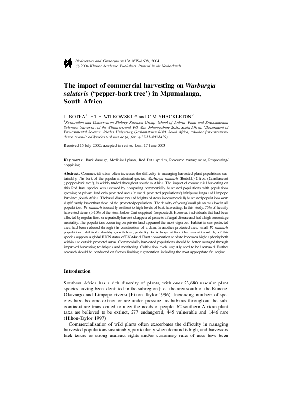 (PDF) The impact of commercial harvesting on Warburgia salutaris ...