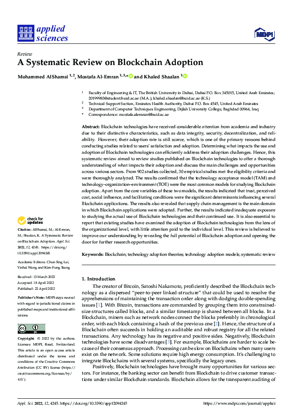 (PDF) A Systematic Review on Blockchain Adoption
