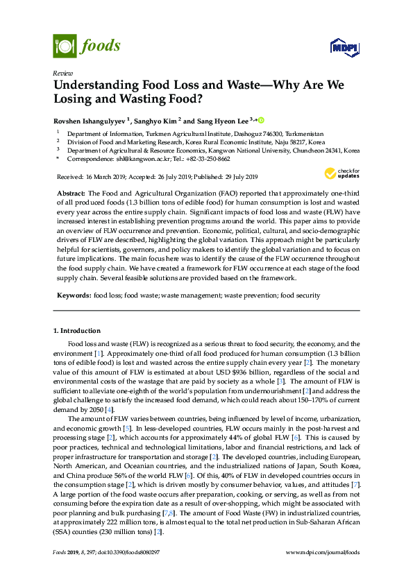 (PDF) Understanding Food Loss and Waste—Why Are We Losing and Wasting Food?