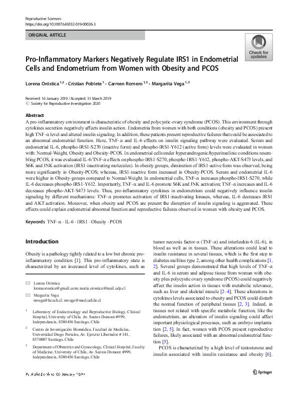 (PDF) Pro-Inflammatory Markers Negatively Regulate IRS1 in Endometrial ...