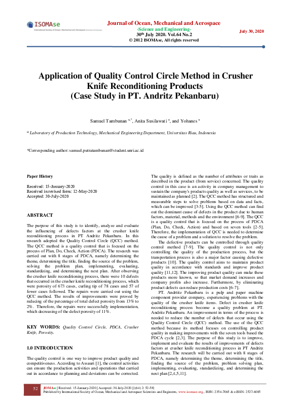 (PDF) Application of Quality Control Circle Method in Crusher Knife ...