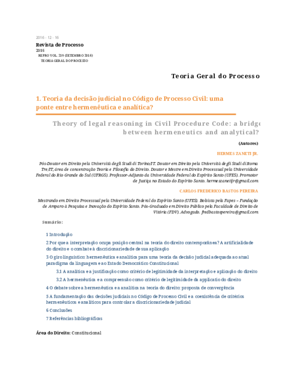 (PDF) Teoria da decisão judicial no Código de Processo Civil: uma ponte ...