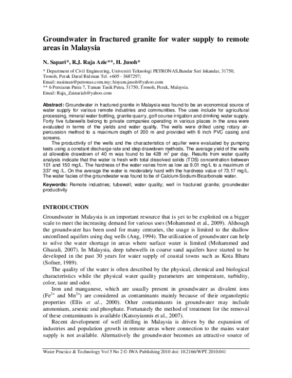 (PDF) Groundwater in fractured granite for water supply to remote areas ...