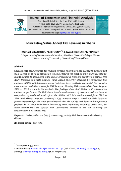 (PDF) Forecasting Value Added Tax Revenue in Ghana