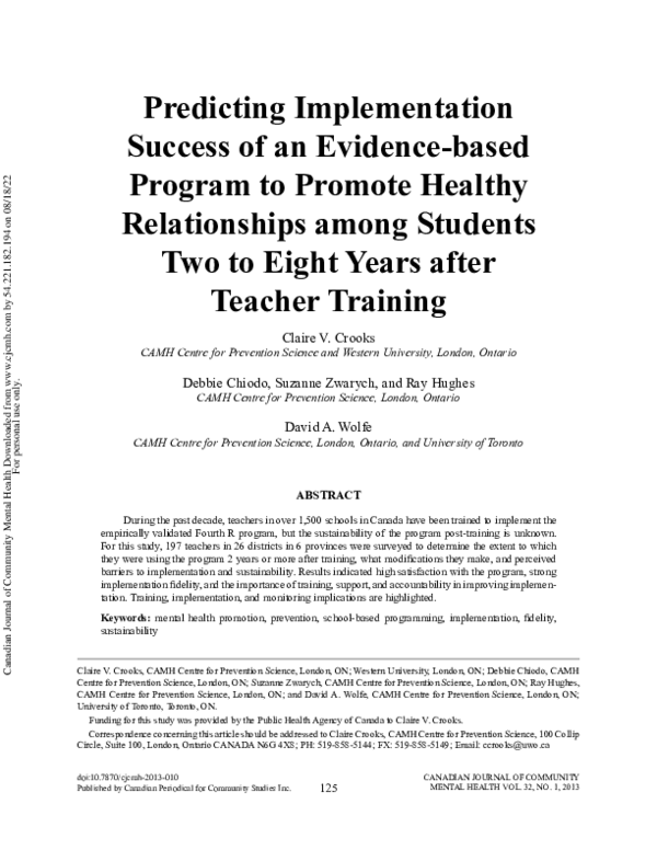 (PDF) Predicting implementation success of an evidence-based program to ...