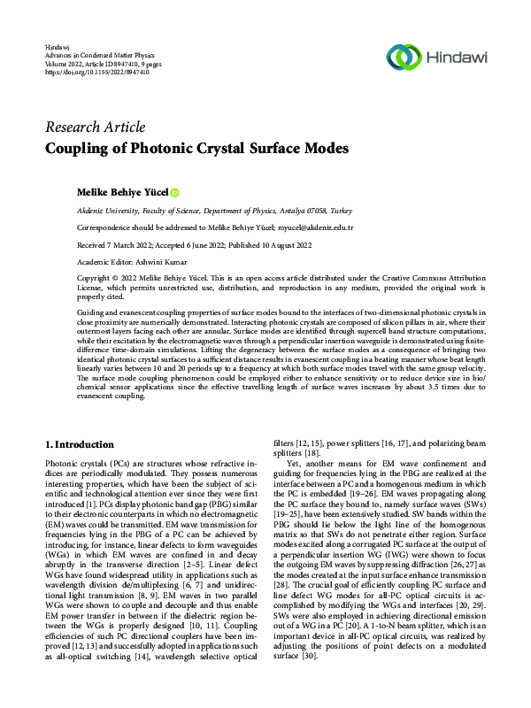 (PDF) Coupling of Photonic Crystal Surface Modes