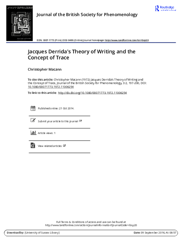 (PDF) Jacques Derrida's Theory of Writing and the Concept of Trace