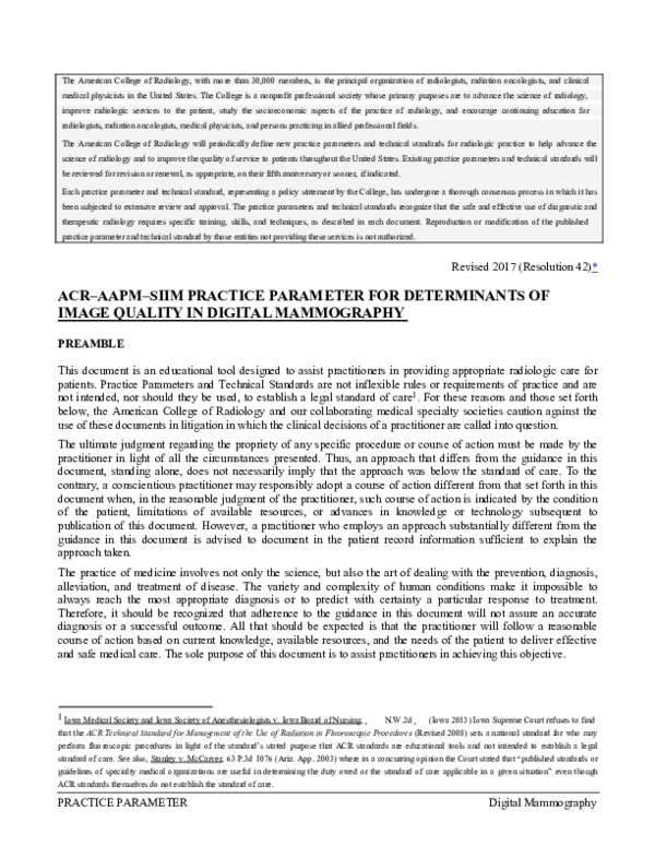 (PDF) Acr–Aapm–Siim Practice Parameter for Determinants of Image Quality in Digital Mammography