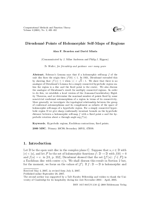 (PDF) Dieudonné Points of Holomorphic Self-Maps of Regions