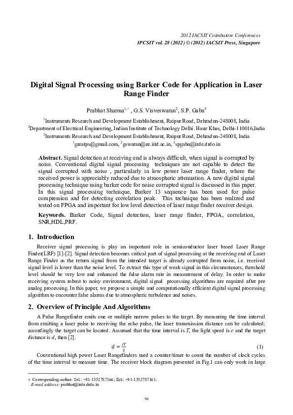 Pdf Digital Signal Processing Using Barker Code For Application In