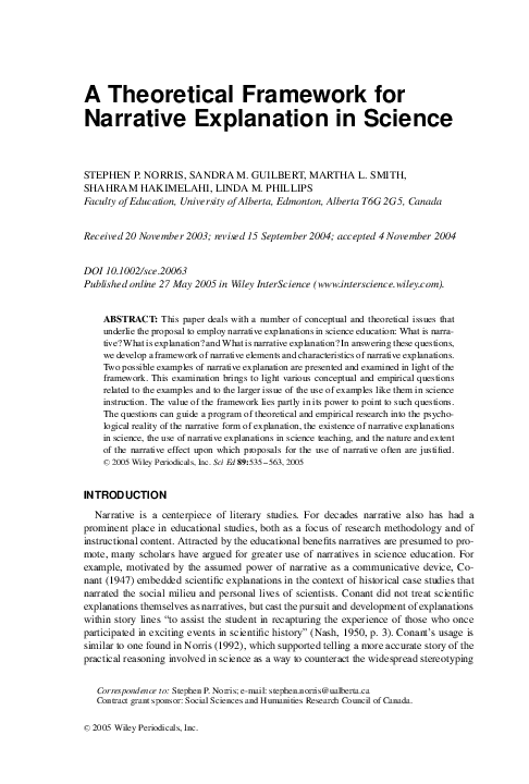 (PDF) A theoretical framework for narrative explanation in science