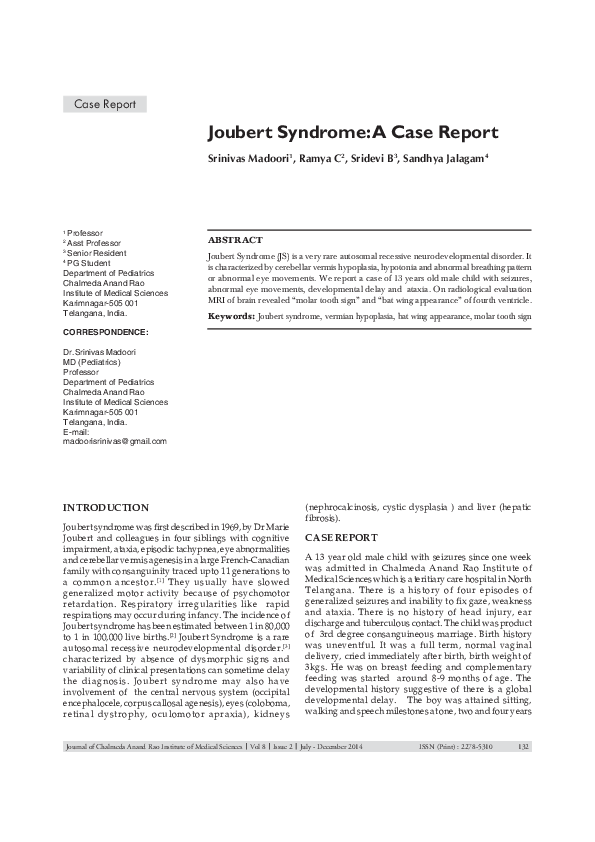 (PDF) Joubert Syndrome: A Case Report