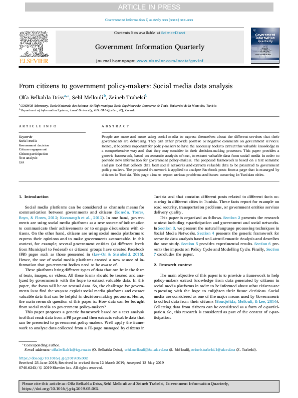(PDF) From citizens to government policy-makers: Social media data analysis