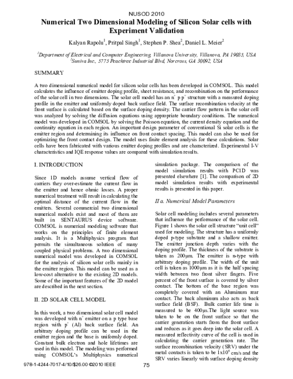 (PDF) Numerical two dimensional modeling of silicon solar cells with ...