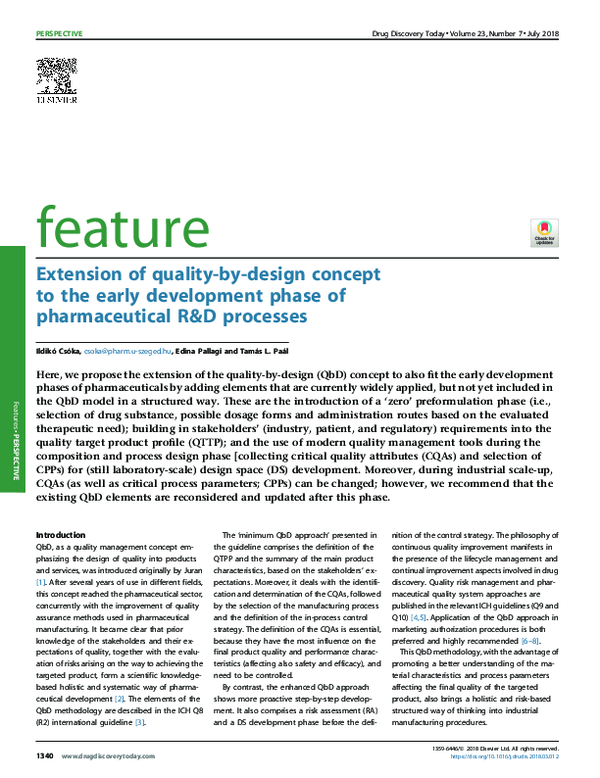 (PDF) Extension of quality-by-design concept to the early development ...